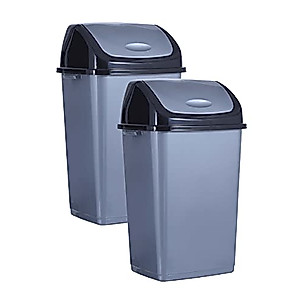 Superio Large 13 Gallon Trash Can with Swing Top Lid, Waste Bin for Kitchen, Garage, Indoor/ Outdoor Trash Can, 52 Qt,(2 Pack) (Grey/Black)