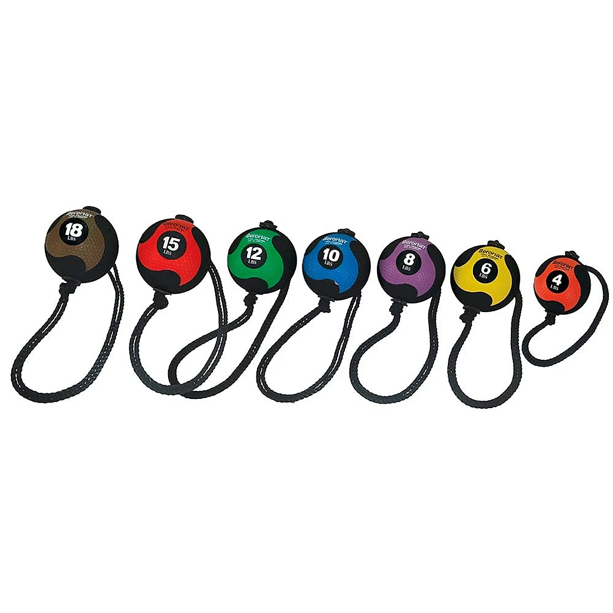 AEROMATS Elite Power Rope Medicine Ball for Core Strength/Rotational Movements Training - 10 lbs - Black/Blue - 9" Diameter - 39" Rope