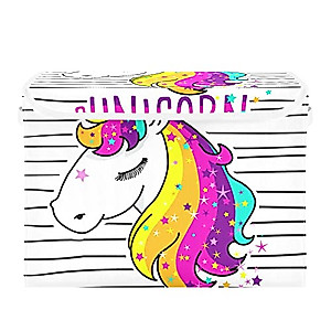 innewgogo Unicorn Storage Bins with Lids for Organizing Collapsible Storage Boxes with Handles Oxford Cloth Storage Cube Box for Living Room