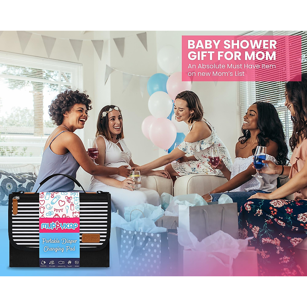 Portable Changing Pad with Shoulder Strap - Detachable Travel Changing Pad - Baby Shower Gifts - Fully Padded & Lightweight - Baby Boy Gifts - Diaper Changing Pad - Changing Mat 27"x22" - Black