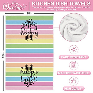 Whaline Easter Kitchen Towel 4 Pack Easter Bunny Rabbit Dish Towels 18 x 28 Inch Colorful Stripes Hand Drying Tea Towel for Spring Holiday Cooking Baking Cleaning Wipes