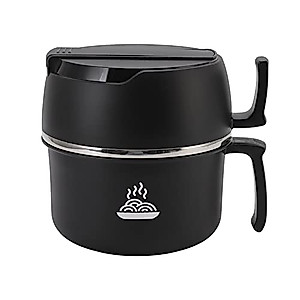 plplaaoo Microwave Ramen Bowl Set,Ramen Soup Bowl Air Tight Lid,Stainless Steel Noodle Bowl Lunch Box Double Layer Ramen Bowl with Handle Lid Fork and Spoon for Office Workers Students(Black)