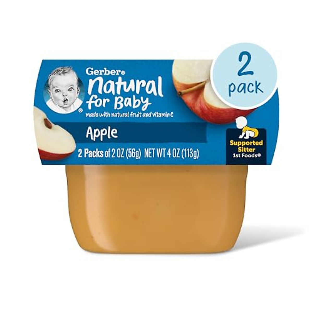 Gerber 1st Foods Baby Food, Apple Puree, Natural & Non-GMO, 2 Ounce Tubs, 2-Pack (Pack of 8)