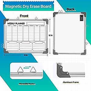 Dry Erase Weekly Calendar Whiteboard for Wall, 16" x 12" Magnetic White Board Dry Erase Calendar Memo to Do List Board, Hanging Double-Sided Weekly Planner Board for Home, School, Office, Kitchen