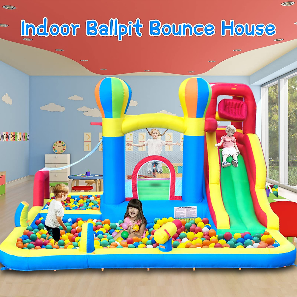 Baralir Inflatable Bounce House with Water Slide and Large Splash Pool, Bouncy Water Park with Surprise Dump Bucket, Water Sprayers, Water Cannon, 2 Pools and Ball Shooting Frame