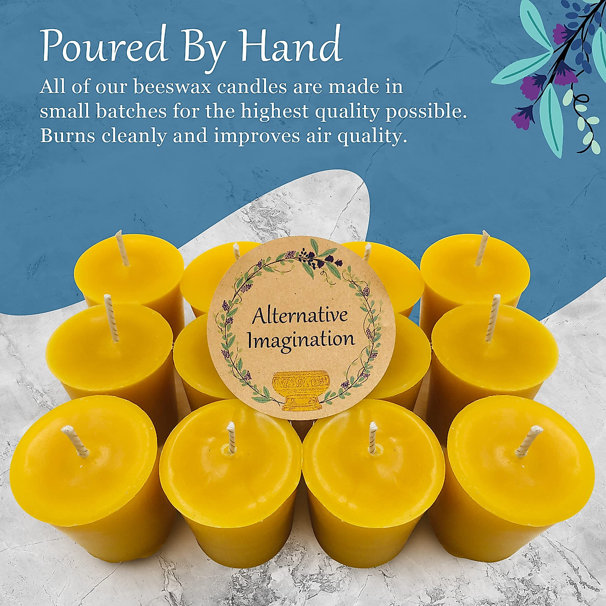 12 Pack of Beeswax Votive Candles - 100% Pure, Natural Beeswax with Natural Light Honey Scent - 15 Hour Burn - Alternative Imagination