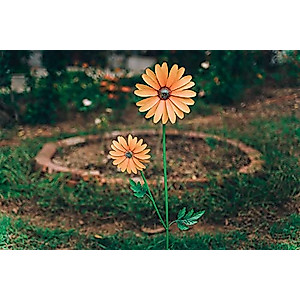 haitiangarden Sunflower Wind Spinner, Metal Yard Art Windmill with 2 Spinning Flowers, Decorative Sunflower Garden Stake for Lawn Patio Pathway