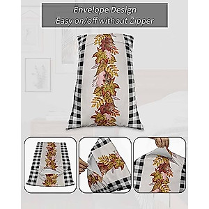 Edwiinsa Thanksgiving Pillow Covers Standard Size Set of 2 Bed Pillow, Farmhouse Fall Maple Leaf Black White Plaid Plush Soft Comfort for Hair/Skin Cooling Pillowcases with Envelop Closure 20''x26''