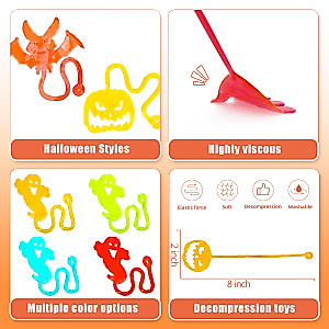 30pcs Halloween Sticky Hands Party Favors Toys for Kids，Skull Skeleton Bat Ghost Pumpkin Styles Sticky Stretchy Toys For Goodie Bags，Classroom Prizes Halloween Trick or Treat, Halloween Exchange Toys