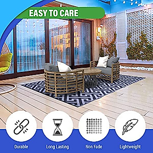 Latest Sense Outdoor Plastic Straw Rug 5x8ft – Outdoor Patio Rug Camping Mat – Durable Waterproof Black and Gray Outdoor Rug – Outside Rug Ideal for Patio, Deck, Beach, Garden, RV