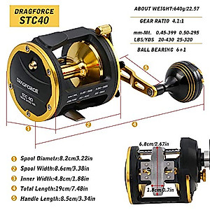 Burning Shark Trolling Reel Saltwater Level Wind Reels, Drag Reels Boat Fishing Ocean Fishing for Sea Bass Grouper Salmon