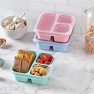 MONGSEW 3PCS Stackable Snack Box with 3 Compartments, Lunch Containers & Bento Box for Kids and Adults (3Pack, 3Colors)