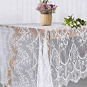 White Lace Tablecloth 60 × 120 Inch for Rustic Boho Wedding Bridal Shower Party Decoration, Classy Rectangle Overlay Long Vintage Embroidered Reception Table Cloth Decor