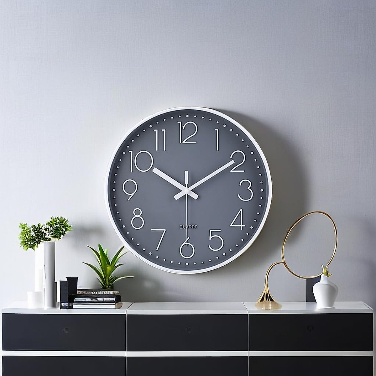 jomparis 12 Inch Non-Ticking Wall Clock Silent Battery Operated Round Wall Clock Modern Simple Style Decor Clock for Home/Office/School/Kitchen/Bedroom/Living Room (Gray)