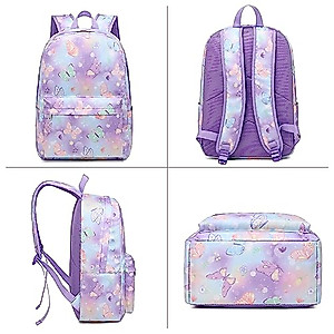 YCBB Kids Backpacks for Girls Butterfly School Bookbags Set with Lunch Tote Bag Lightweight Preschool Kindergarten Elementary School Backpacks