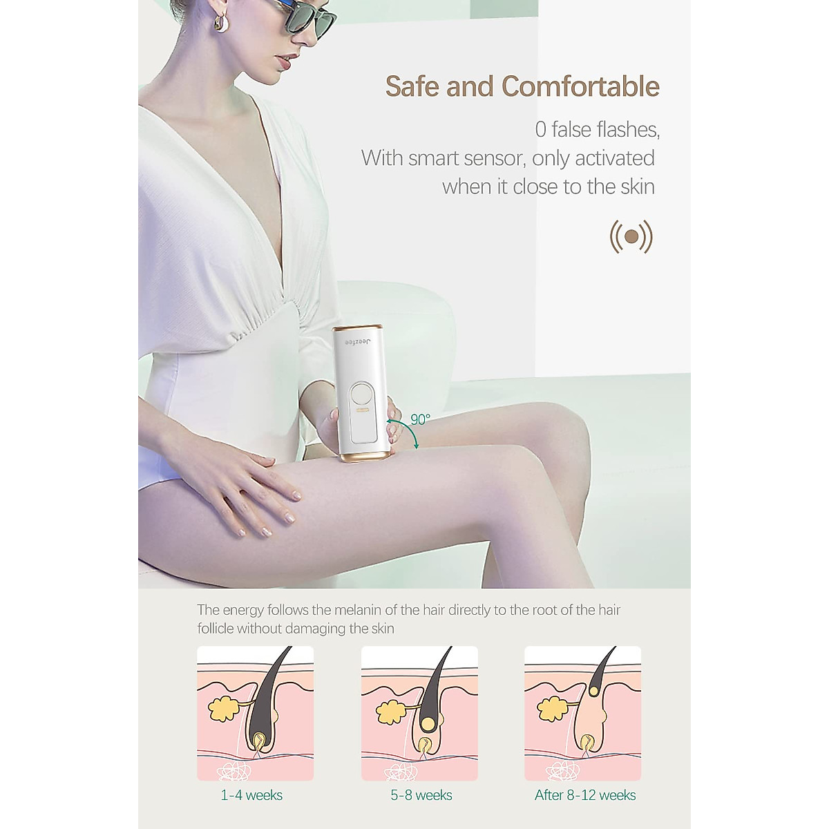 Permanent Hair Removal for Women, Jeezfee Hair Removal Device, at-Home Painless Hair Removal on Armpits Legs Arms Face Bikini line (Elegant White)