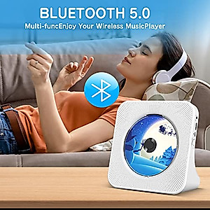 CD Player Desktop CD Player with Speakers CD Players for Home Bluetooth 5.0 with Remote Control KOVCDVI with Dust Cover Display FM Radio Timer USB AUX Headphone Port