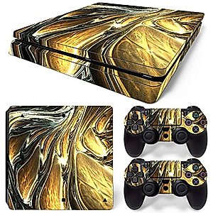 ZOOMHITSKINS PS4 Slim Skins, Golden Glass Crystal Mirror Gold Silver Graphic Metallic Shine, Durable, Bubble-Free Goo-Free, Cover Set of 2 Controller Skins 1 Console Skin, Made in USA