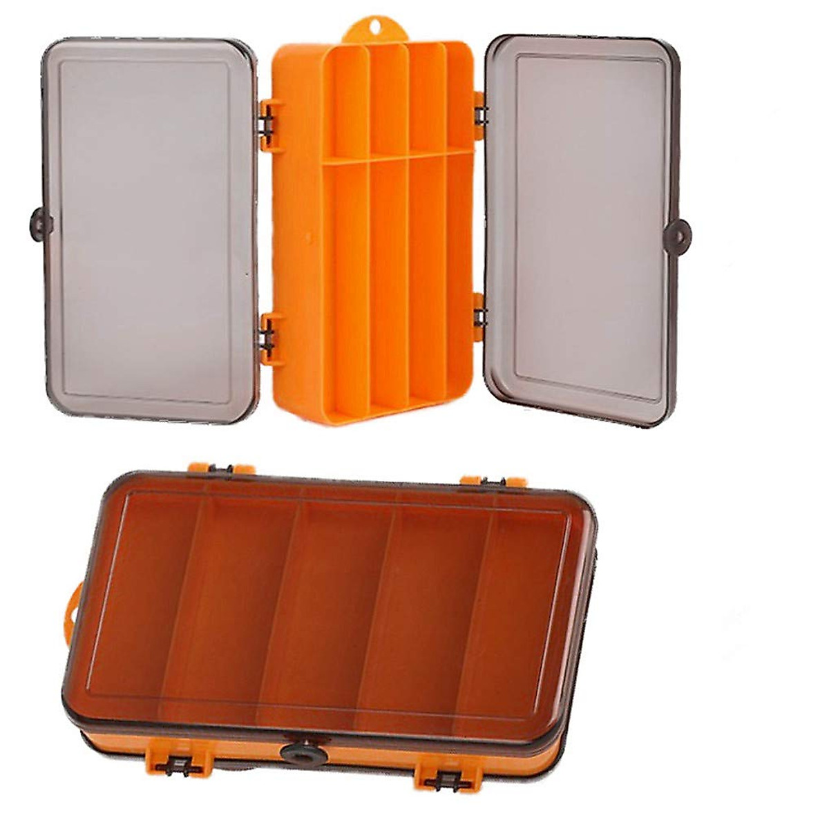 Toasis Two Sided Plastic Box Fishing Lure Storage Container Organizer Small Fishing Tackle Box (Orange)