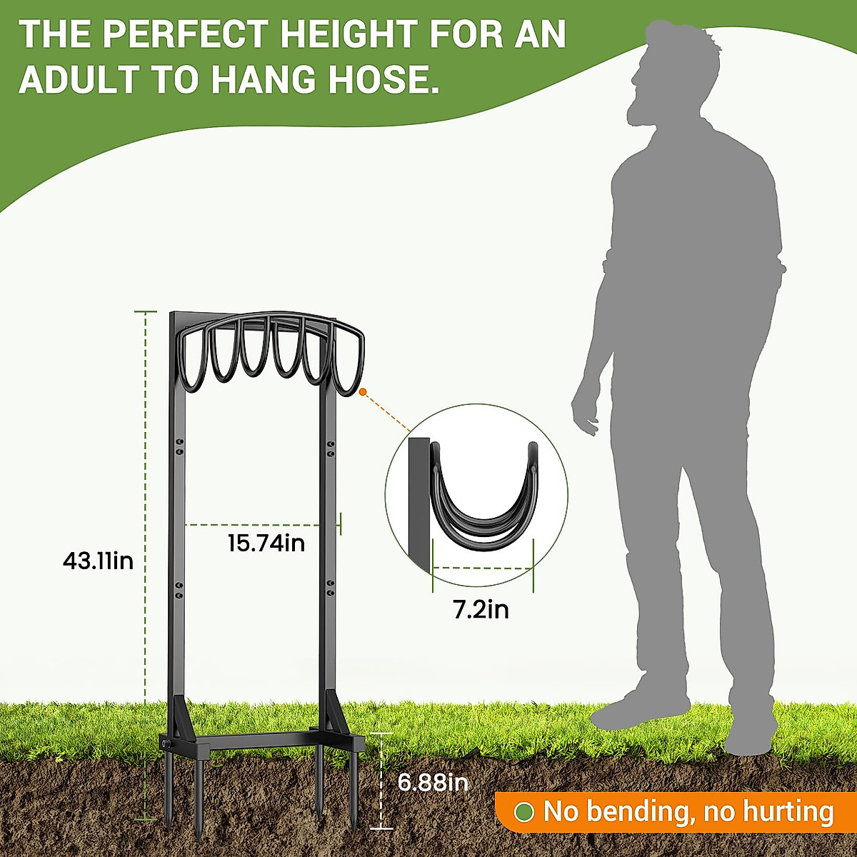 Pattiumo Garden Hose Holder Freestanding, Water Hose Holders for Outside with 4 Spikes, Outdoor Garden Hose Storage Heavy Duty 150ft Hose Hanger Metal Hose Stand Detachable Hose Reel Rack Organizer