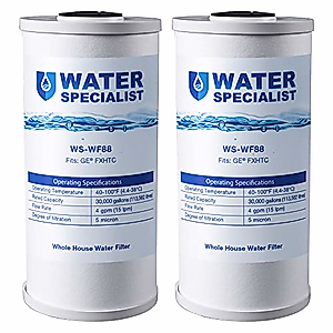 Waterspecialist FXHTC Whole House Carbon Water Filter, Replacement for GE FXHTC, GXWH40L, GXWH35F, Culligan RFC-BBSA, American Plumber W10-PR, W10-BC, WRC25HD, 10" x 4.5", 5 Micron, Pack of 2