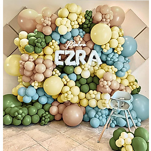 Blue Yellow Green Balloon Garland Double Stuffed Dusty Blue Sage Green Brown Balloon Arch Kit Olive Apricot Nude Metallic Gold Latex Balloons For Birthday Bridal Baby Shower Wild One Party Deocration