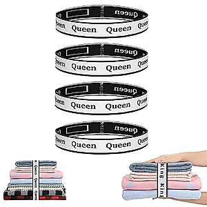 4Pcs Bed Sheet Organizer Bands Sheets Labels for Elastic Bedding Linen Closet Storage Foldable Sheet Set Organizer Sheet Keeper Band (Queen)