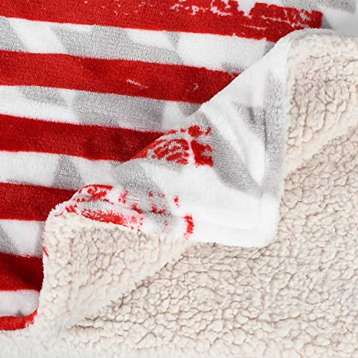 Catalonia Classic American Flag Blanket, Flannel Sherpa Throw, Fuzzy Reversible Blanket for Home Decor, 50" x 70"