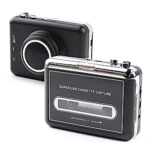 Clear Stereo &Auto Reverse Cassette Player with Detachable External Speaker-Portable Cassette to MP3 Digital Converter- Convert Tapes to Digital Format via USB-Compatible with MAC Laptops & PC