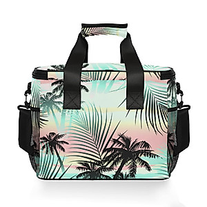 OTVEE Tropical Summer Palm Trees Lunch Bag Tote Large Picnic Reusable Insulated Cooler Lunch Box with Adjustable Shoulder Strap