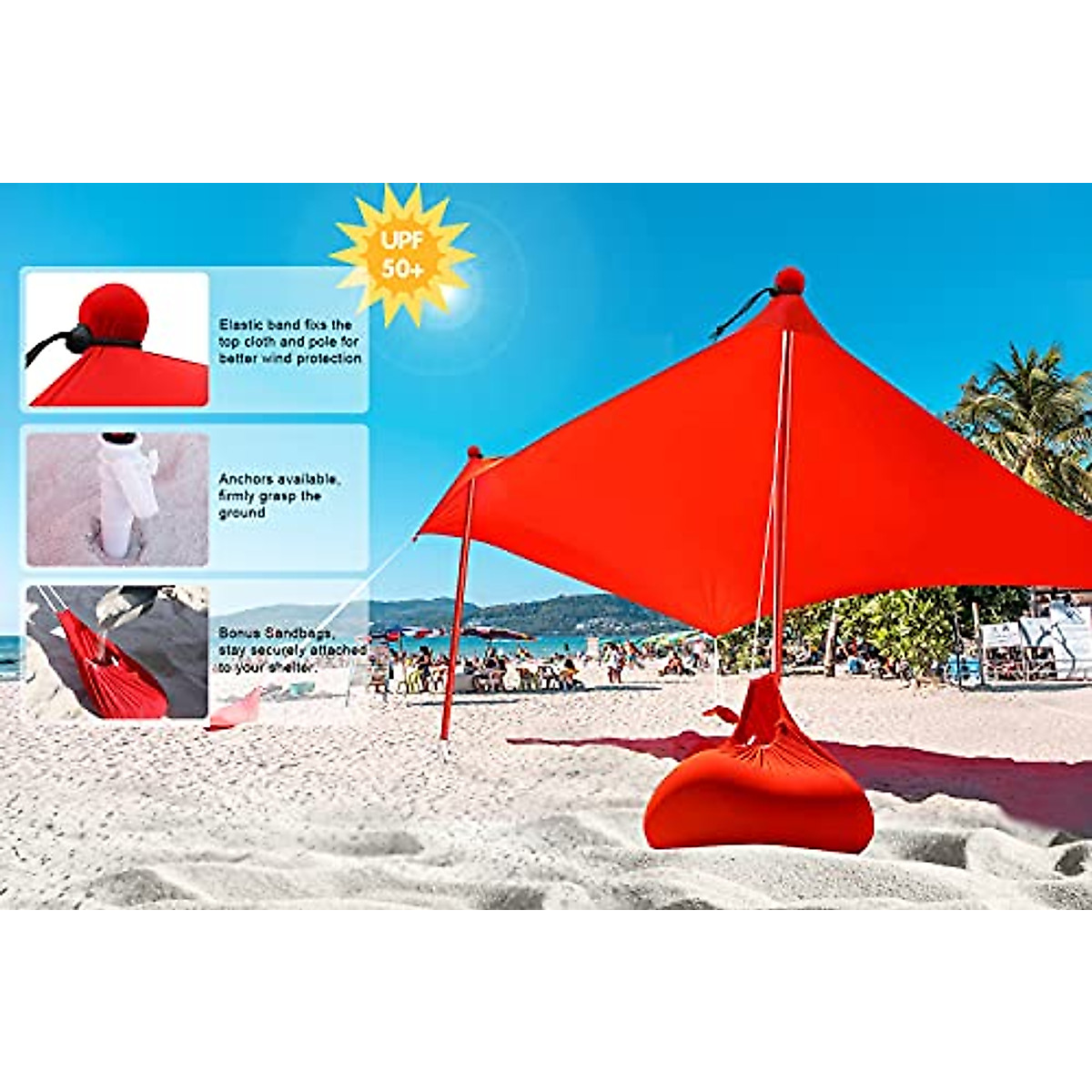 ABCCANOPY Beach Portable Sun Shelter for Beach, Camping Trips (7x7 FT, Red)