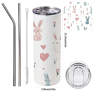Tumbler with Lid and Straw Cartoon Love Rabbit Thermos Coffee Travel Mug Cute Cups 20 oz Insulated Tumbler for Daily Holiday Decor Gift Coffee Cup