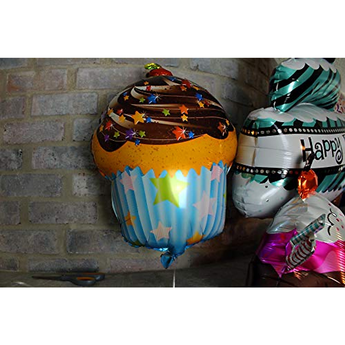 Happy Birthday Large Foil Balloon set - (6 pack) Cake, cupcake, ice cream cone, ice cream bowl, pink candy, blue candy by Par-T