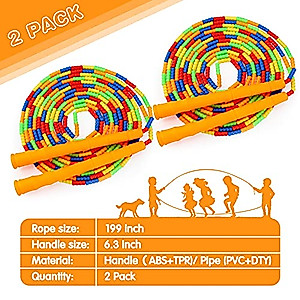 Supertrip Double Dutch Jump Rope Soft Beaded Jump Rope Long Jump Rope 16 FT 2 Pack, Jump Ropes For Women Adult Kids Adjustable Skipping Rope Long Enough for 4-5 Jumpers Orange