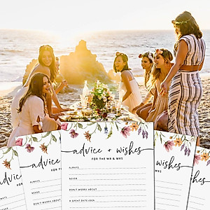 Advice and Wishes for the Mr and Mrs, Floral Wedding Advice Cards, Bridal Shower Games, Wildflower Advice for Bride Cards, Flower Advice Cards for Bridal Shower, Wedding Registry Ideas, 50 Pack