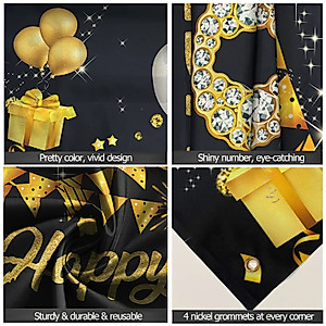 50th Birthday Decorations Door Banner, Black Gold Happy 50th Birthday Decorations Women Men, Door Cover Sign Poster Decor, 50 Year Old Birthday Party Photo Props Backdrop, Fabric 6.1ft x 3ft PHXEY