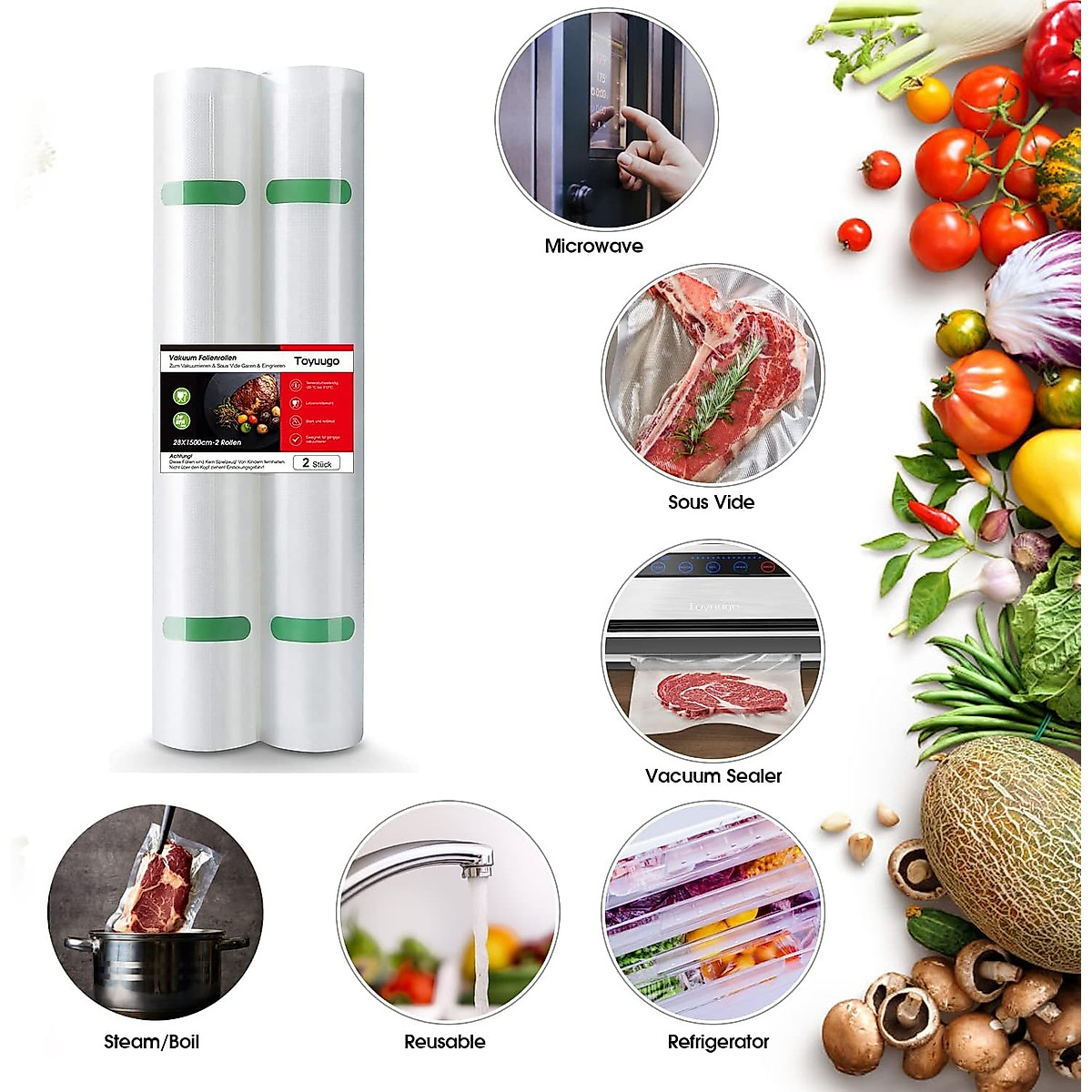 Vacuum bags 95Kpa Food Vacuum Sealer with Double Heat Seal, Built-in Bag Storage & Cutter, Progress Display, Removable Drip Tray, Vacuum Sealing for Food Storage, 1 Bag Rolls & 10 Vacuum Bags since