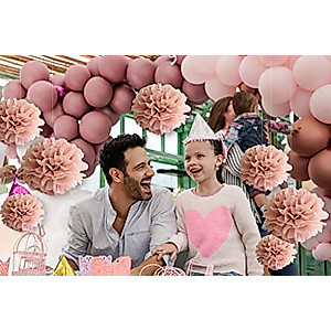 Set of 9 Dusty Rose Mauve Pink Tissue Pom Poms Paper Flowers Wall Backdrop Centerpieces for Wedding Nursery Baby Shower Hanging Decoration