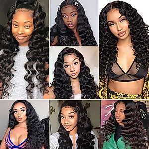 Bworto Loose Deep Wave 13x4 Lace Front Glueless Wigs Human Hair Pre Plucked Loose Deep Curly Lace Frontal Wigs for Black Women Natural Hairline 150% Density 20 Inch