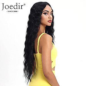 Joedir Lace Front Wigs 30'' Long Wavy Synthetic Wig 4.5" Deep Part HD Transparent Lace For Women 130% Density Wigs(BLACK COLOR)