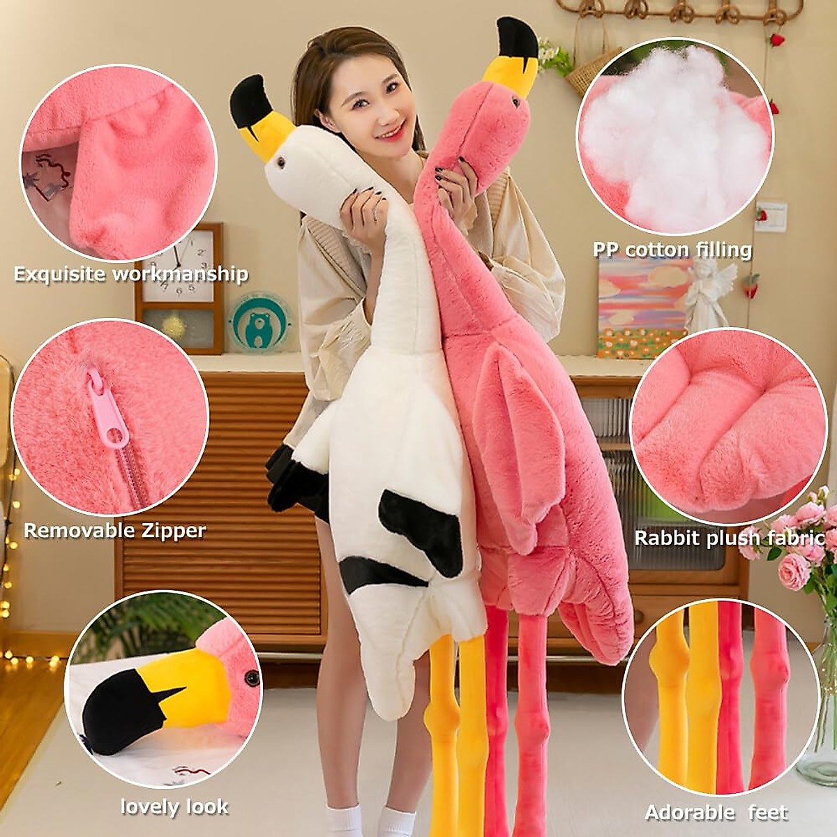 Yuthsona Pink Flamingo Stuffed Animal Plush Pillow Toys Giant Stuffed Animal Plush Doll Cozy Flamingo Plush Sleeping Pillow Gifts for Kids Birthday Decoration