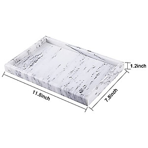 HESHIBI Marble Tray,Bathroom Tray,100% Natural Marble Vanity Tray for Bathroom,Kitchen,Toilet Tank,Vanity. White 12"x 8" x1.2"