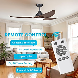 CJOY 58'' Wood Ceiling Fans with Lights, Bedroom Ceiling Fan with Remote Control, LED Dimmable Reversible Noiseless DC Motor Ceiling Fans for Patio Bedroom, Indoor/Outdoor Use