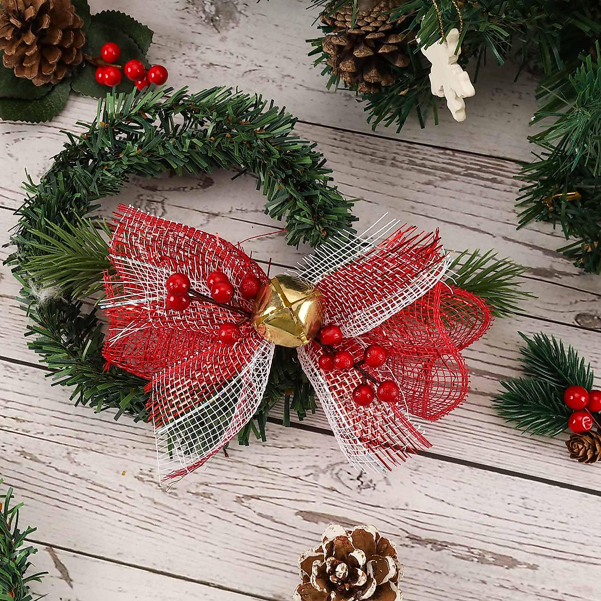 LaRibbons Deco Mesh Ribbon，10 inch x 30 feet Each Roll，Metallic Foil Red and White Rolls for Wreaths, Swags and Christmas Tree Decoration，4 Roll