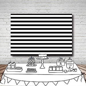 MEHOFOND Black and White Stripes Photography Backdrop Props Happy Birthday Baby Shower Party Decor Bday Banner Photo Studio Booth Background for Cake Table Supplies 5x3ft
