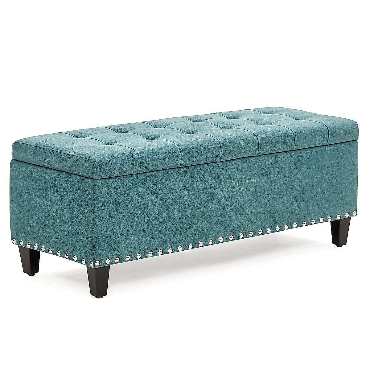 HUIMO Ottoman with Storage, 41-inch Upholstered Fabric Storage Ottoman with Safety Hinge, Storage Bench with Button-Tufted, Ottoman Bench for Bedroom, Entryway, Living Room, End of Bed Bench (Teal)