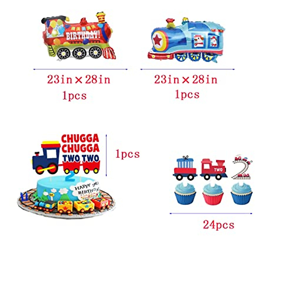 Train Cake Topper For 2nd Birthday,Train 2nd Birthday Decorations，Chugga Chugga Two Two Party Decorations，Train Birthday Party Supplies 2 years old，2nd Birthday Decorations For Boys Train。