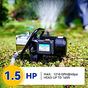 Acquaer 1.5HP Portable Shallow Well Pump Garden Pump, Stainless Steel, 1210GPH, 115V Sprinkler Pump Water Transfer Draining Irrigation Pump for Water Removal/Lawn Garden