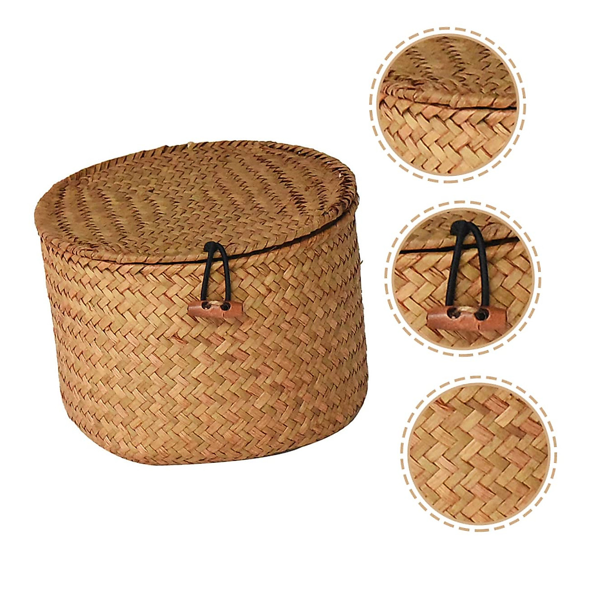 GARVALON Round Wicker Basket with Lid, 150 oz, Snacks, Cosmetics, Desktop Storage