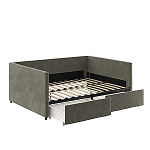 DHP Daybed with Storage Drawers, Full, Gray Velvet Bed, Grey